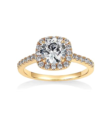 PAVOI 14K Gold Plated Square Halo Engagement Rings | Premium Cubic Zirconia Promise Eternity Ring for Women | Wedding Bands (Yellow Gold, 5)