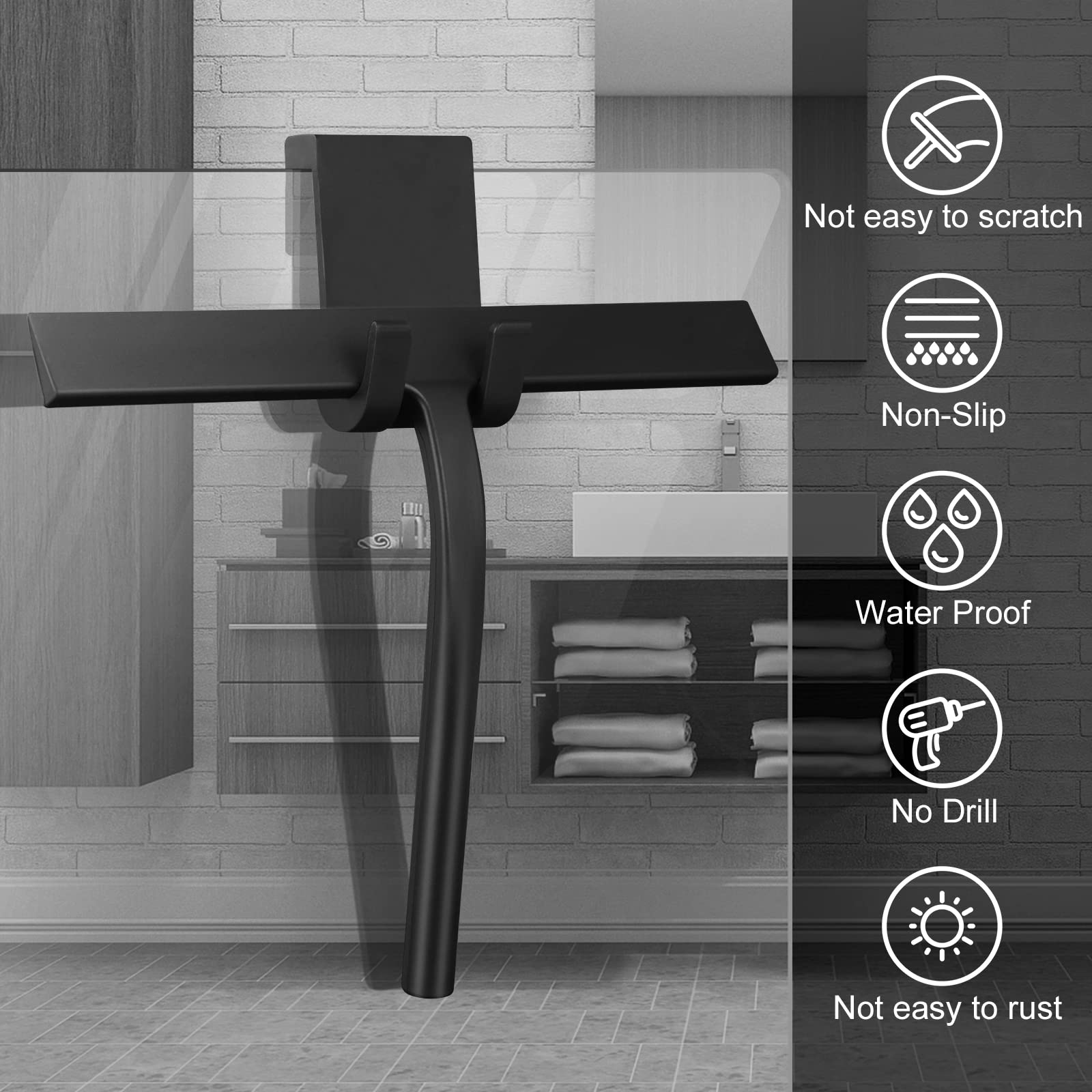 Quniof Squeegee for Shower Glass Door 11" Multi-Purpose Silicone Squeegee for Bathroom, Mirror, Shower Door, Window, Glass, Car and Tile (Black)