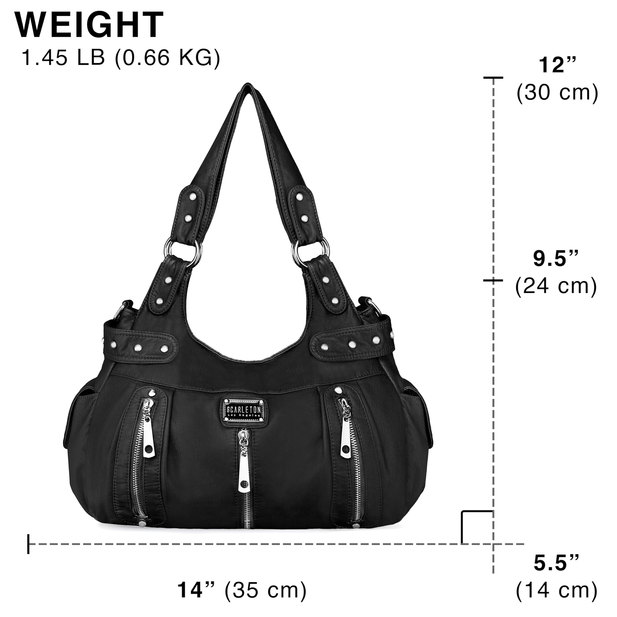 Scarleton Purses for Women Large Hobo Bags Washed Vegan Leather Shoulder Bag Satchel Tote Top Handle Handbags, H129201, Black