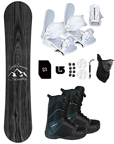 Symbolic Knotty Snowboard & Bindings & Boots +Leash+Stomp+Mask+Burton Decal Package (155cm Hybrid Rocker, 11 Mens Black Boots & Black Bindings)