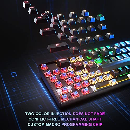 TNBIU Mechanical Gaming Keyboard RGB LED Rainbow Backlit Wired Keyboard, Classic Black Compact 87 Key, Wired Keyboard for Windows Gaming PC (RGB Backlit Black)