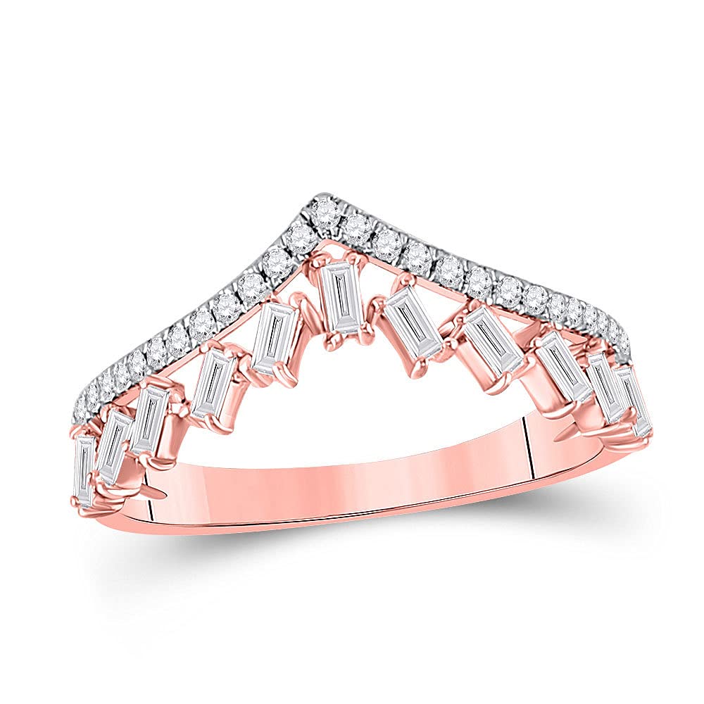 The Diamond Deal 14kt Rose Gold Womens Baguette Diamond Chevron Band Ring 3/8 Cttw