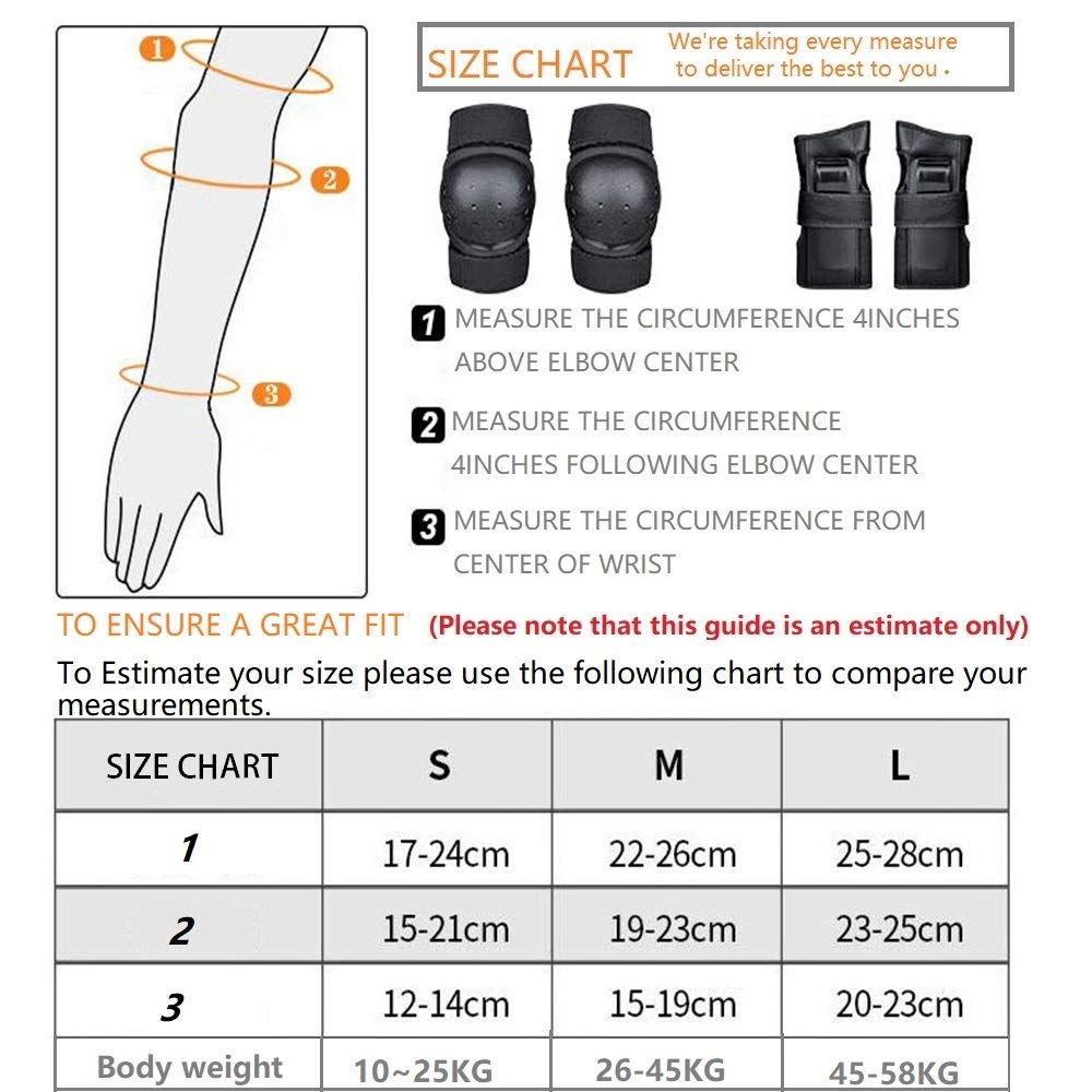 QiSa Adult/Child Knee Pads Elbow Pads Wrist Guards 3 in 1 Protective Gear Set for Skateboarding, Roller Skating, Rollerblading, Snowboarding, Cycling (BLACK, Large)