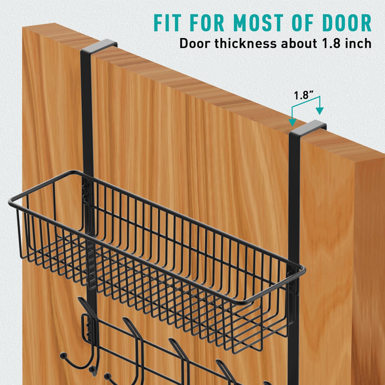 REFLYING Over The Door Hook Hanger 15 Shelf Organizer Hanger Hooks with Mesh Basket Storage Rack,Door Hooks for Hanging Coats,Wire Basket for Home Storage Organizer