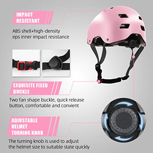 Skateboard Bike Helmet with Two Removable Liners Adjustable Ventilation for Multi-Sport Scooter Roller Skate Inline Skating,3 Sizes for Kids,Youth,Adult