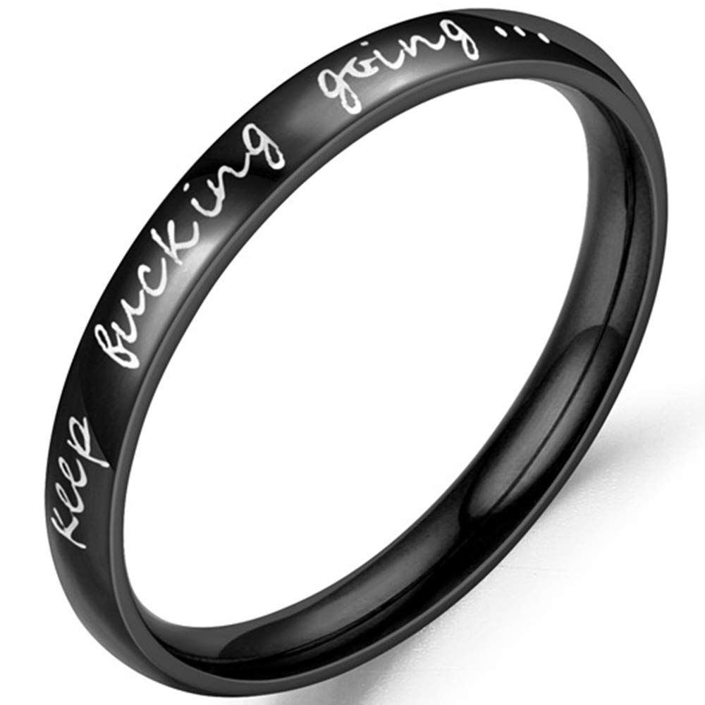 Stainless Steel Stackable Keep Fucking Going Inspirational Graduation Ring (Black, 9)