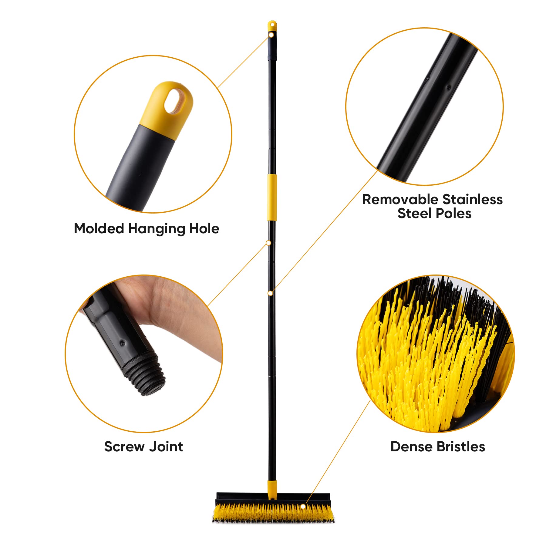 Yocada Double-Sided Floor Scrub Brush Triangle Brush Corner Crevice Cleaning Brush Heavy Duty Stiff Bristle 65.5" for Cleaning Patio Bathroom Garage Kitchen Wall Deck Tub Tile