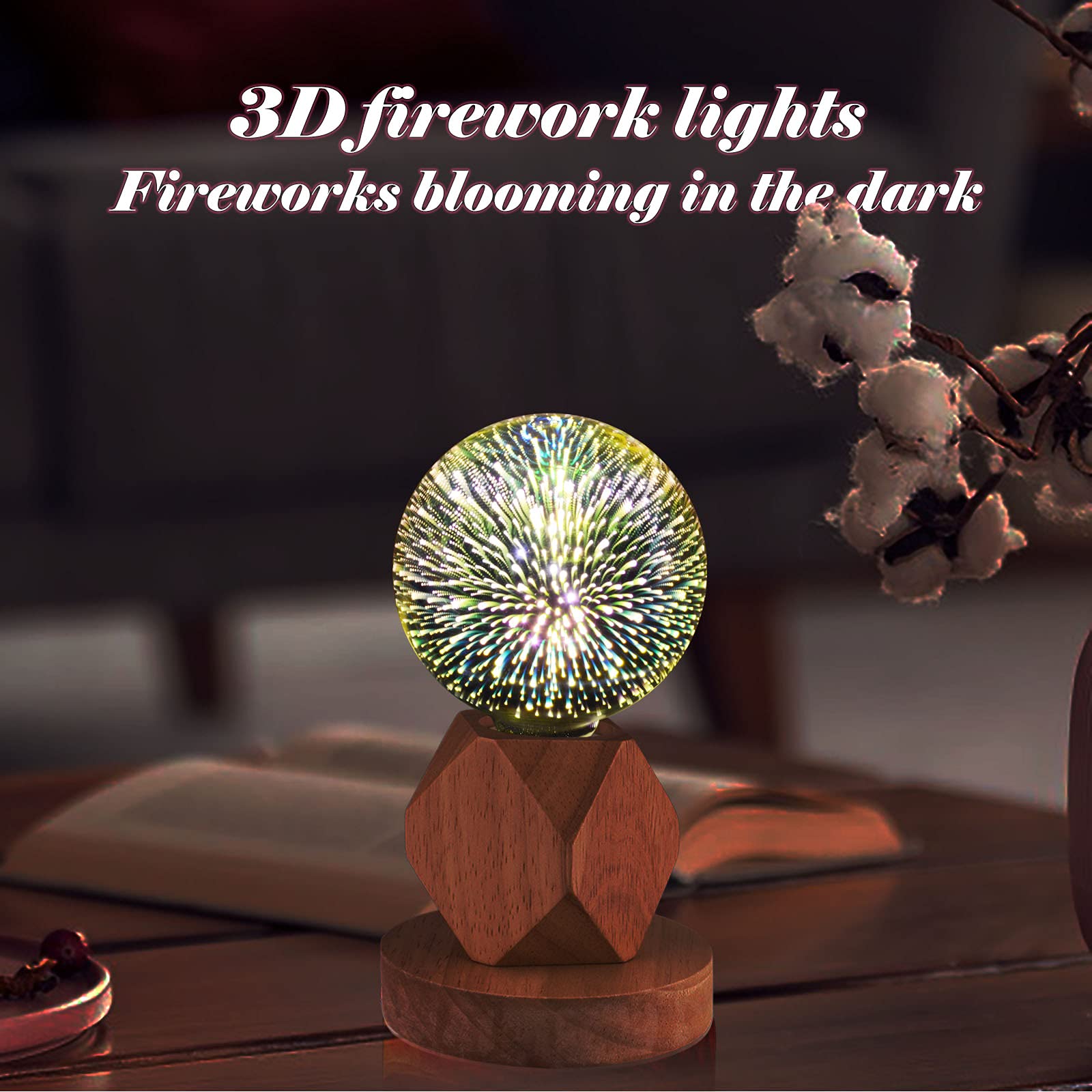 VANGPI Firework Light Bulb, Decorative 3D LED Bulb, E27, 4.5W, AC85-265V, 3.7x5.1 inch, for Home, Party, Bedroom, Disco(1 PC)
