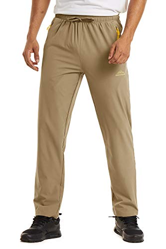 TACVASEN Men's Quick Dry Performance Pants for Hiking Camping Running Cycling Khaki, 34