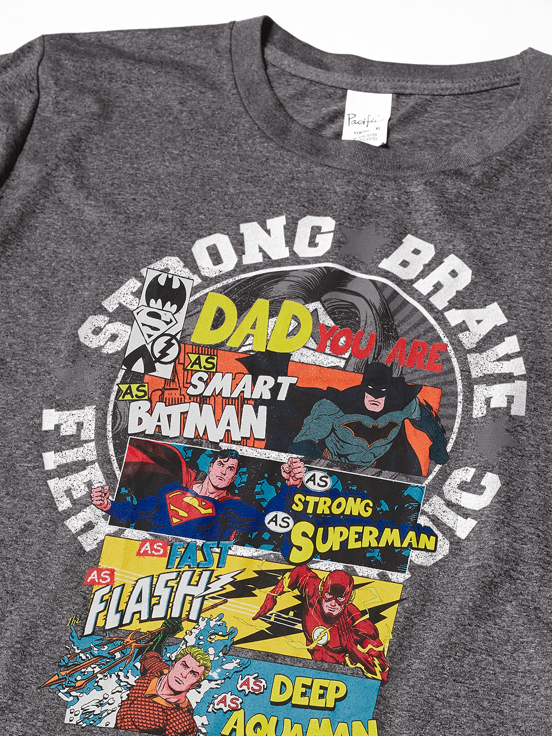 Warner Brothers Justice League Dad Boy's Performance Tee, Charcoal Heather, Youth Medium