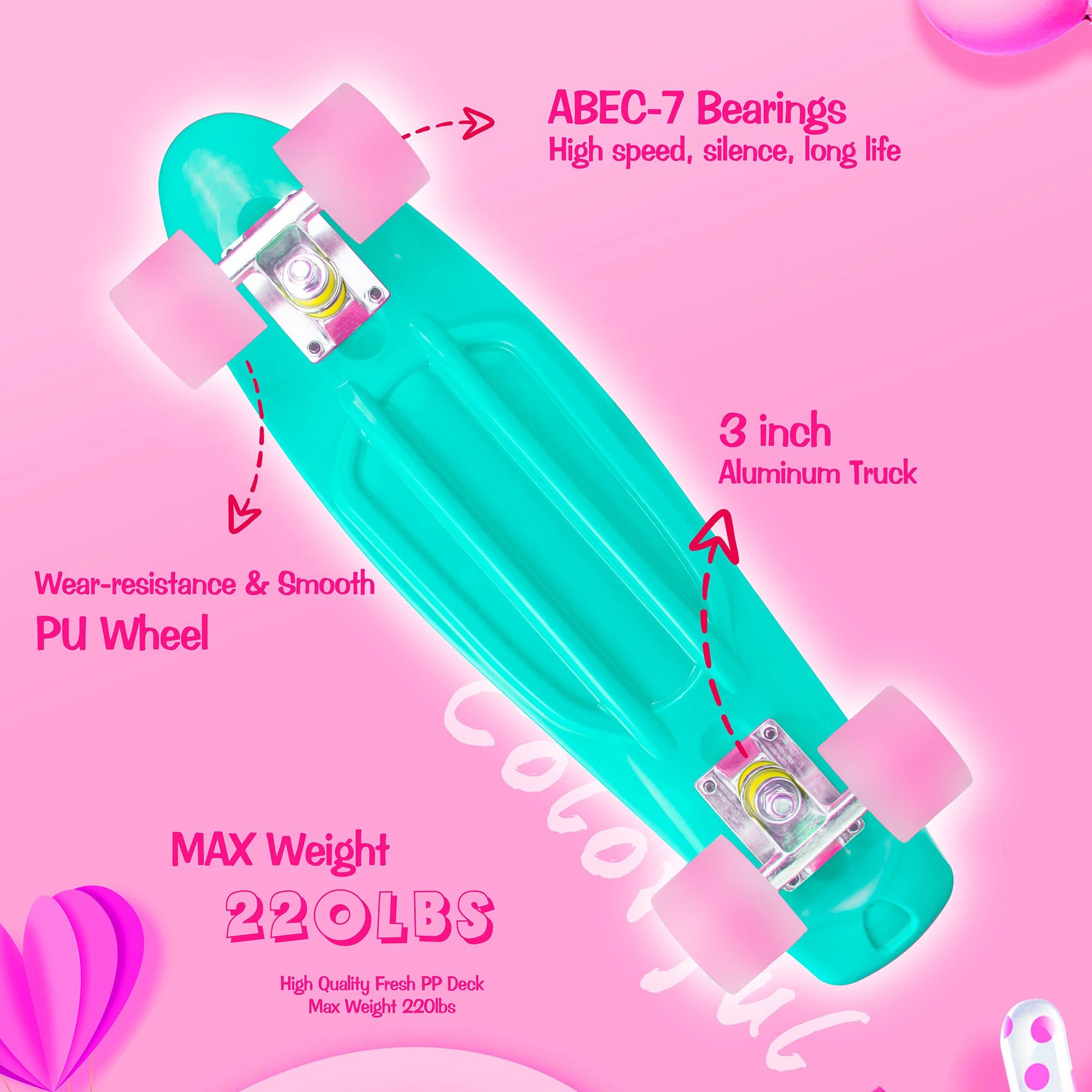 Skateboards Complete 22" Mini Cruiser Skateboard for Kids Boys Youths Beginners (7)