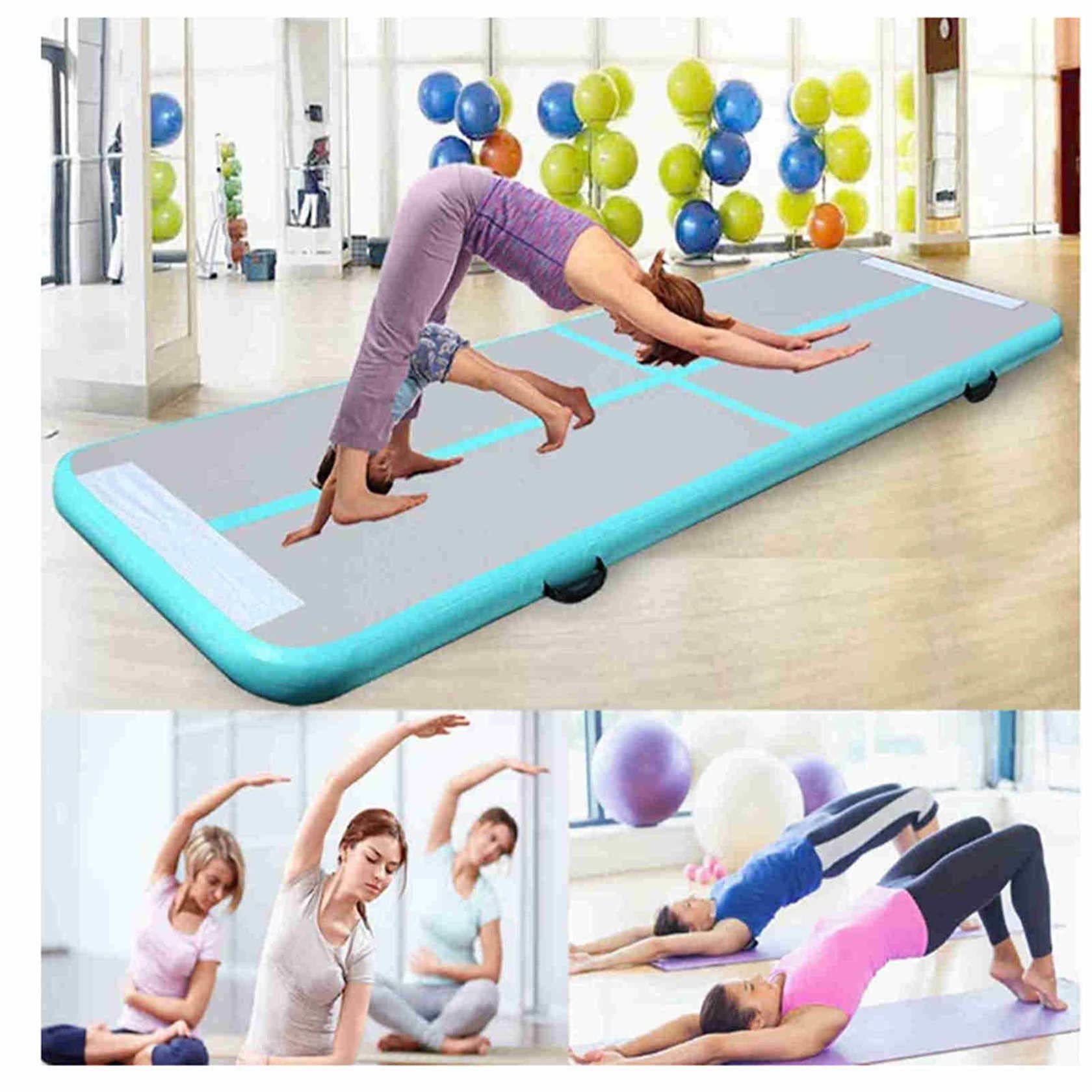 YUEBM Inflatable Air Gymnastics Mat Training Mats Gymnastics Tracks?3.3ft/6.6ft/9.8ft with Electric Air Pump for Home Use/Training/Cheerleading/Yoga (Green,3*1*0.1m)