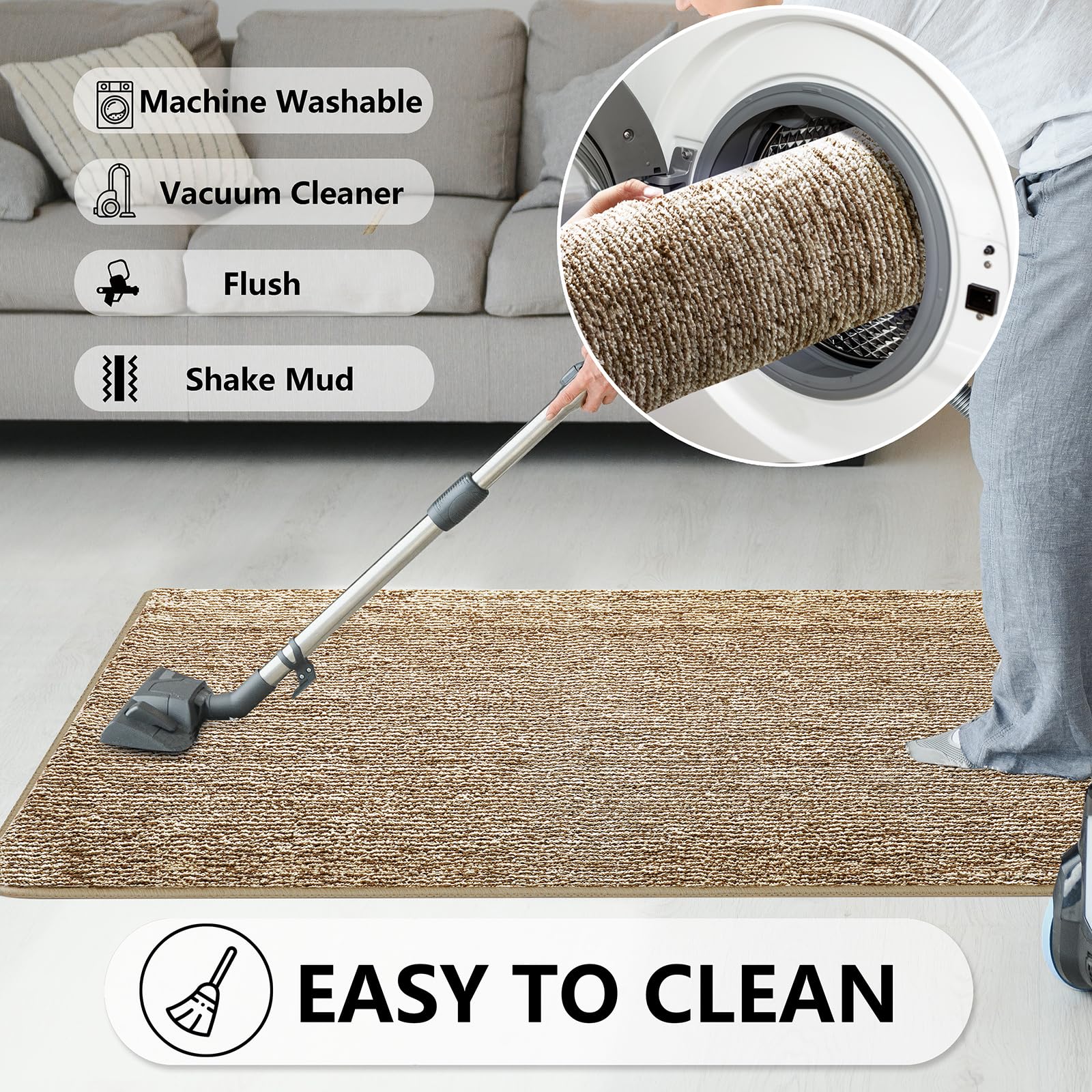 REFETONE Indoor Doormat, Front Door Mat 20"x32" Absorbent Rubber Backing Non Slip Back Door Mats, Machine Washable Low-Profile Entry Rug, Resist Dirt Inside Floor Mat Door Rugs for Entryway, Coffee
