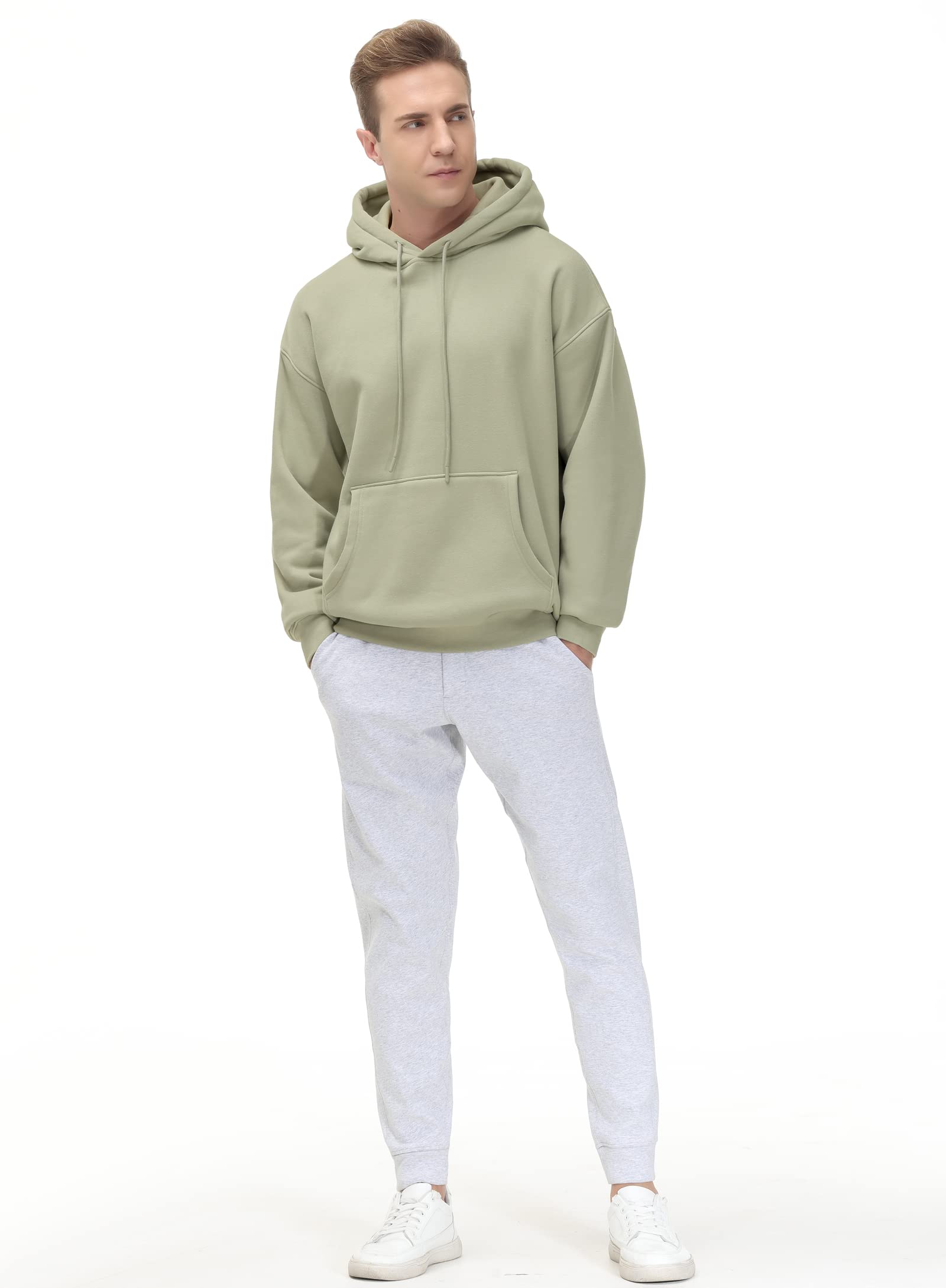 THE GYM PEOPLE Men's Fleece Pullover Hoodie Loose Fit Ultra Soft Hooded Sweatshirt With Pockets Light Green