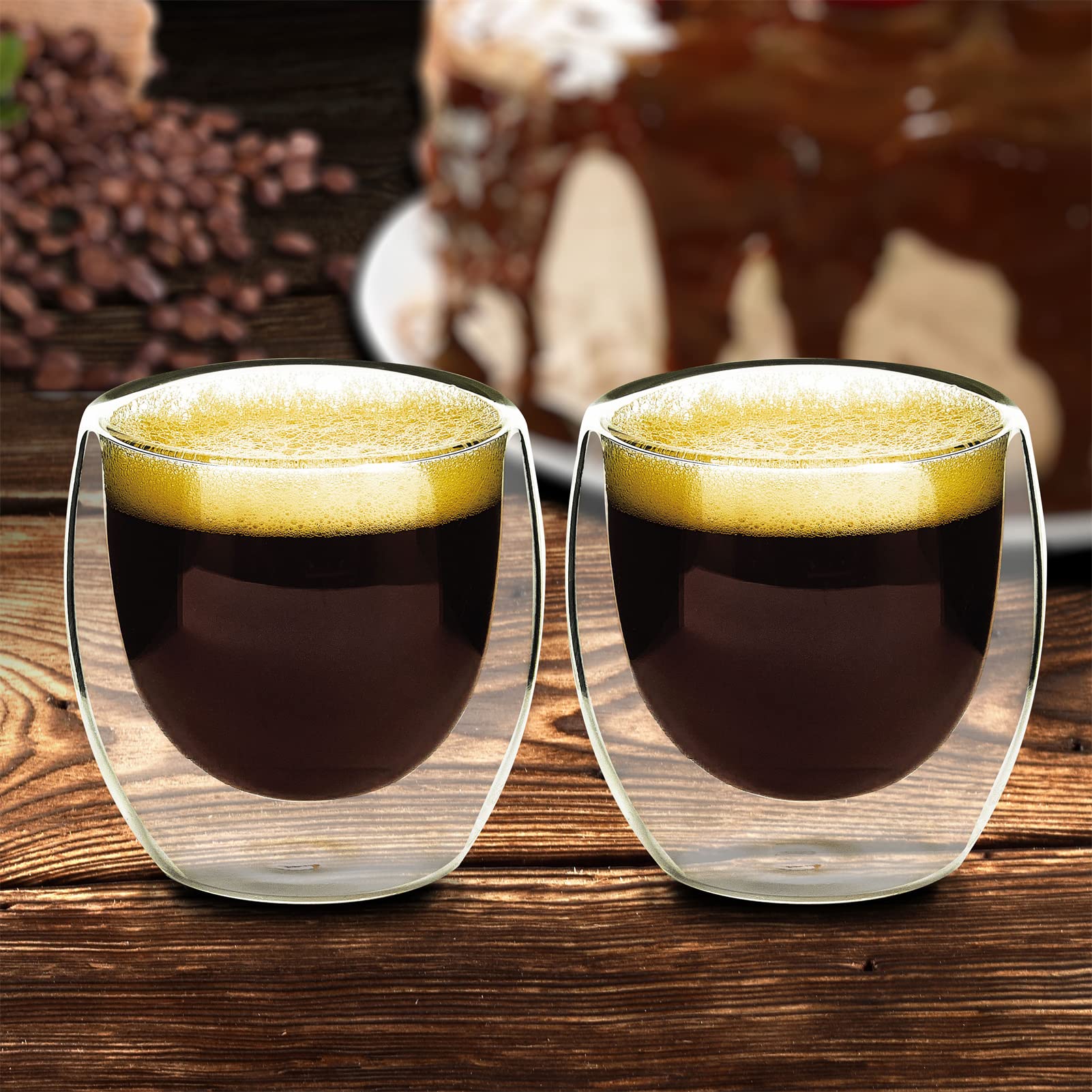 WOAIERNV 2.7 Ounce Espresso Cups,Set of 6,Double Walled Insulated Espresso Glasses,Handmade Borosilicate Glassware Coffee Cup,Perfect for Cold or Hot Drinks