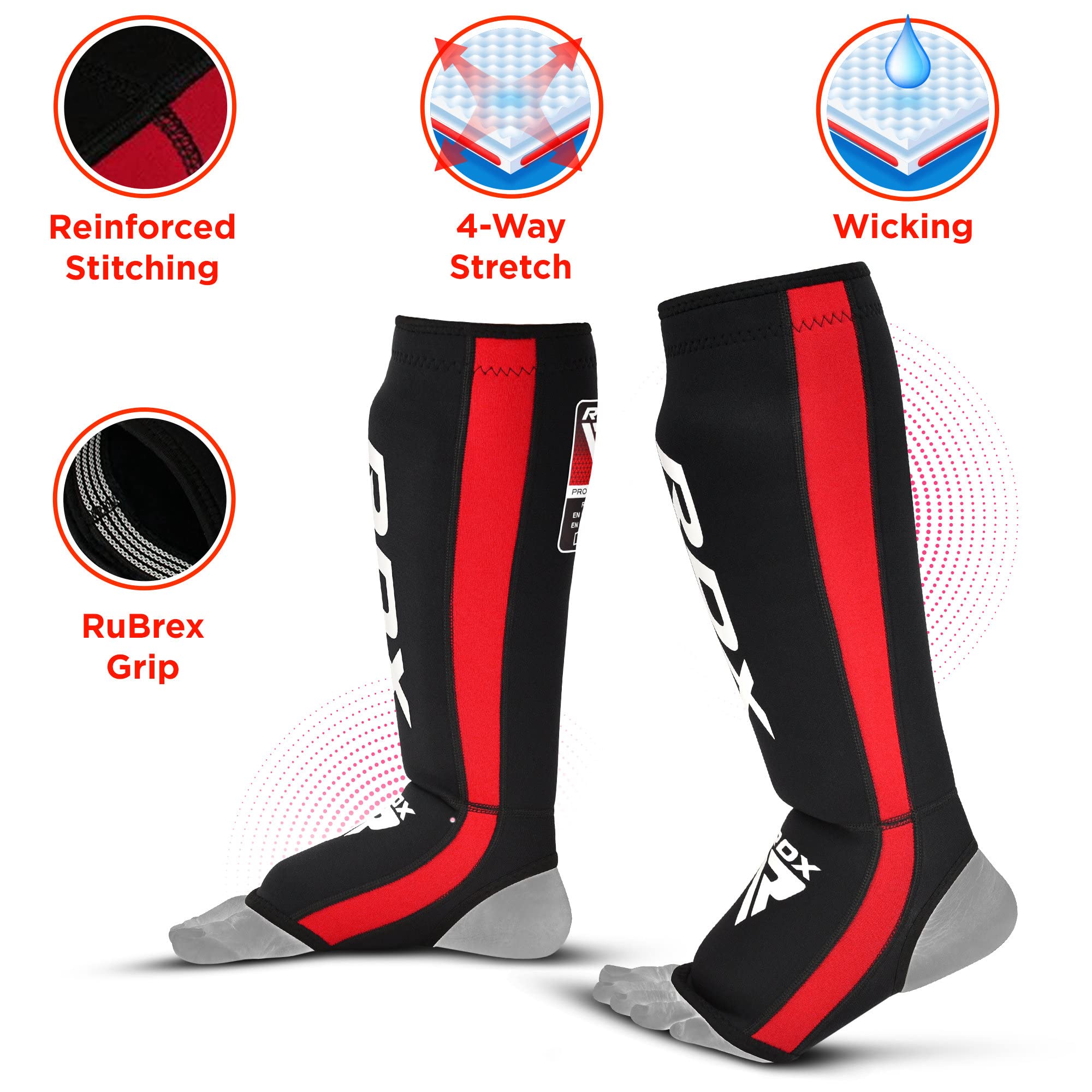 RDX Neoperene MMA Shin Instep Pads Leg Guard Muay Thai Boxing Training Protective Gear Kickboxing (CE Certified by SATRA)