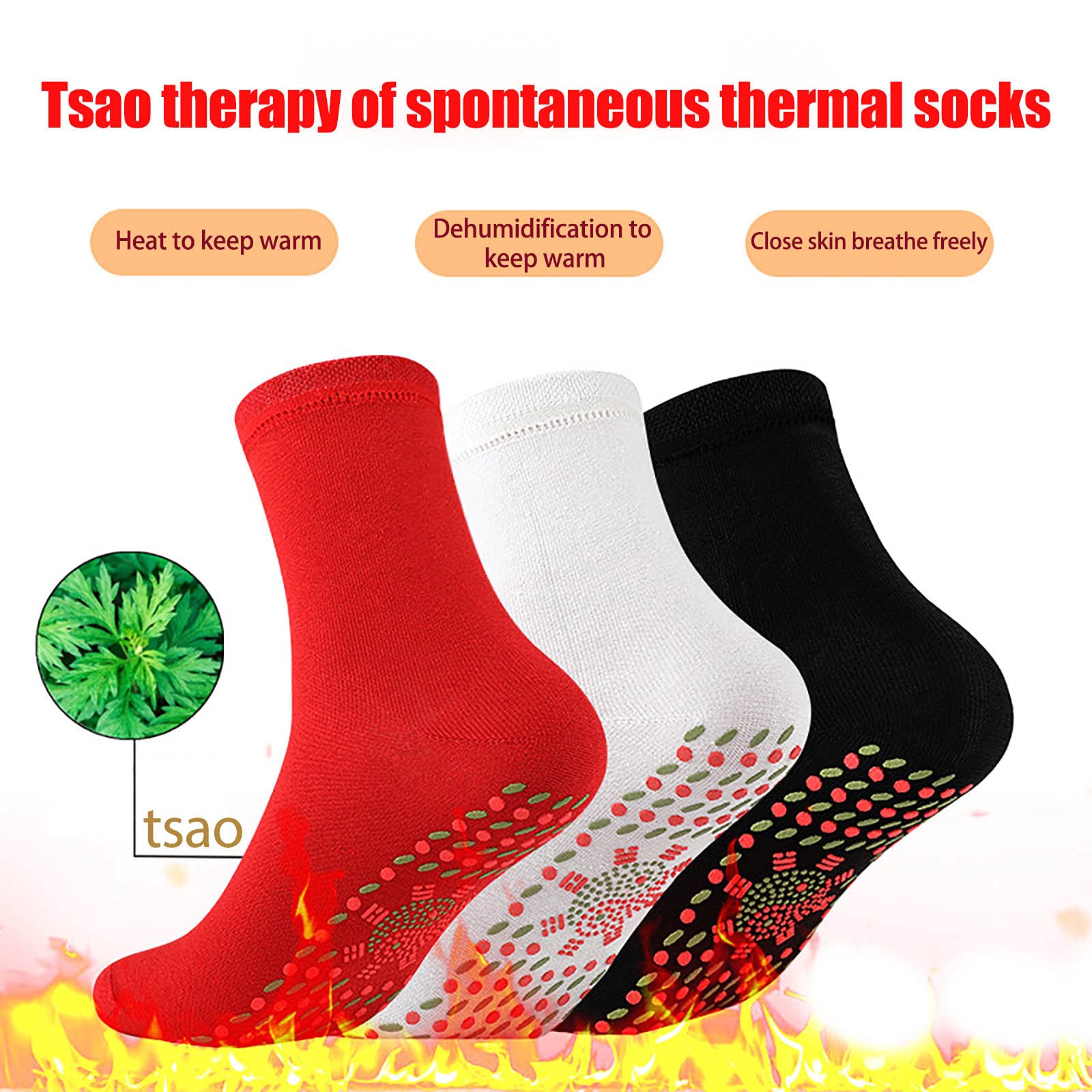 WMQPNNS Heated Comfortable Pairs Tourmaline Socks Winter Warm Magnetic Self-heating 3 Socks