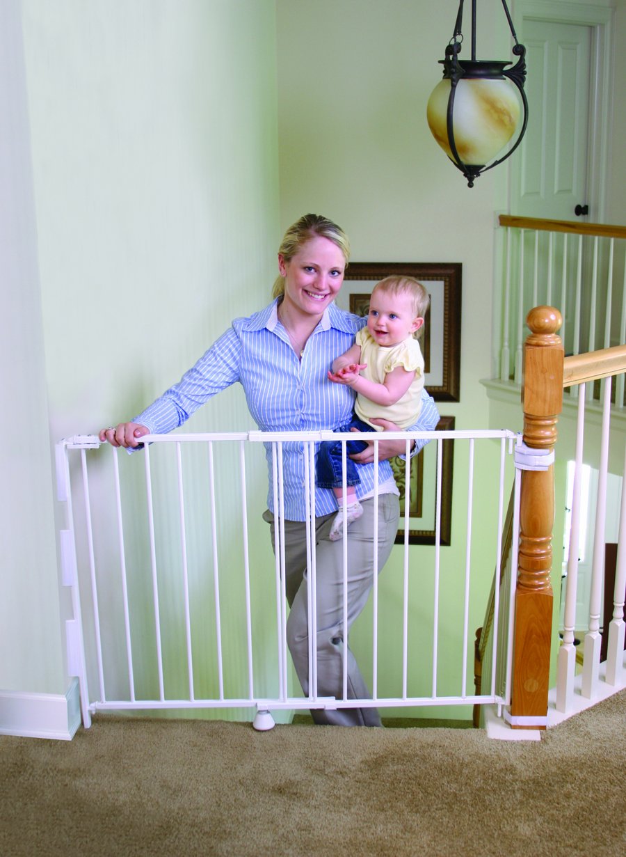 Regalo Extra Tall and Wide 2-in-1 Stairway and Hallway Wall Mounted Baby Gate, Bonus Kit, Includes Banister and Wall Mounting Kit