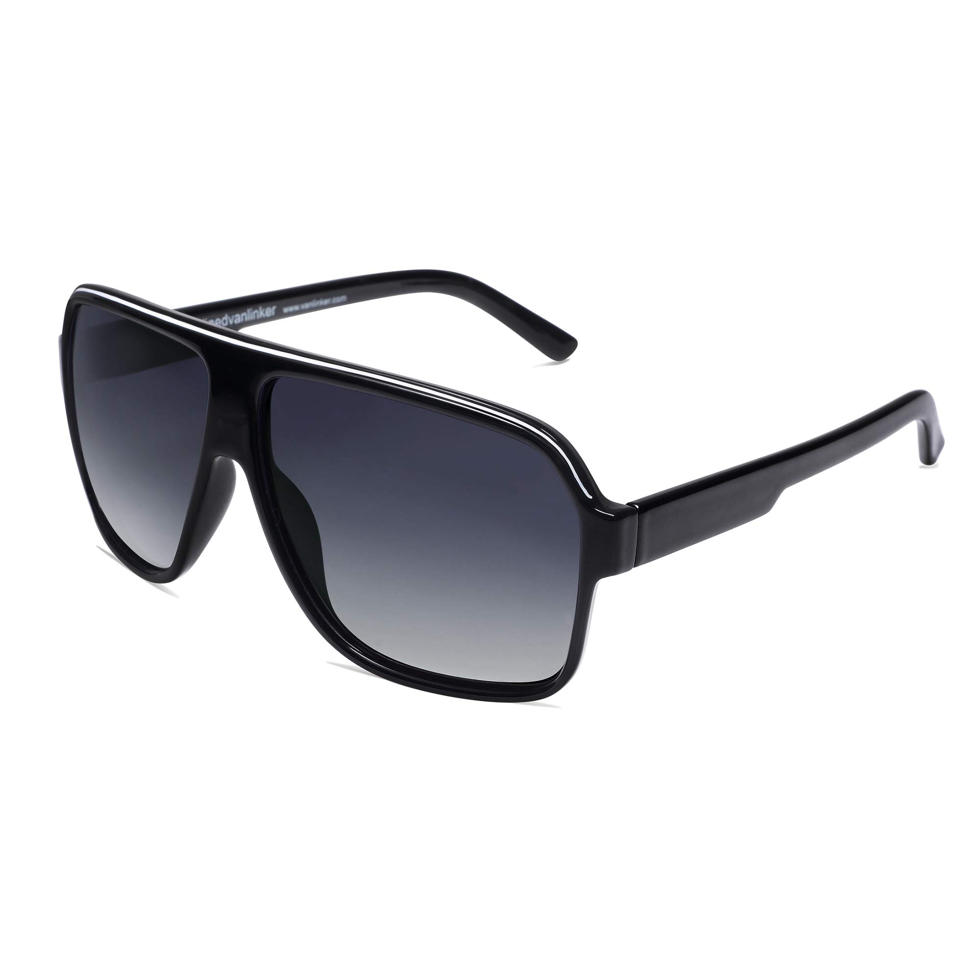 VANLINKER Polarized Oversized Aviator Sunglasses Vintage Retro 70s Square Flat Top Shield Shades Black White Frame/Gradient Grey Len