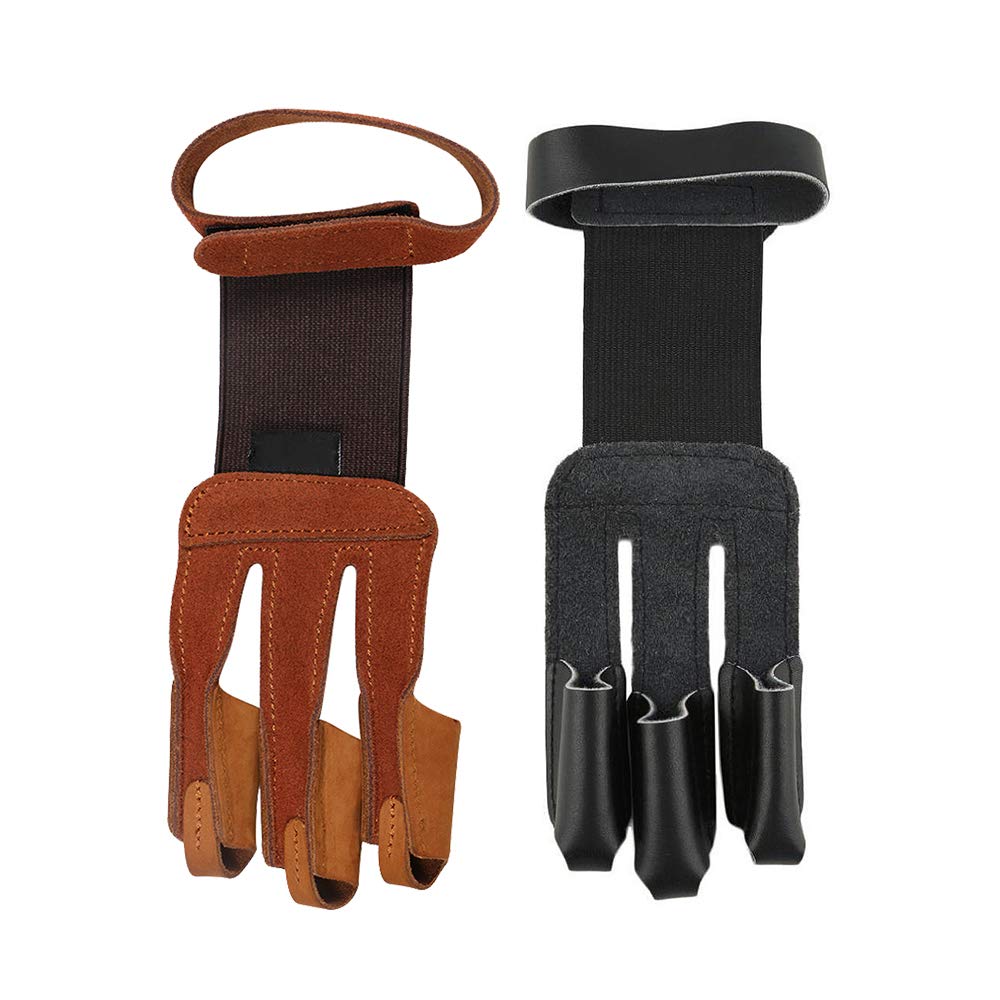 RMISODO 2 Pieces Archery Glove 3 Finger Leather Hand Finger Protector Guard for Shooting Hunting