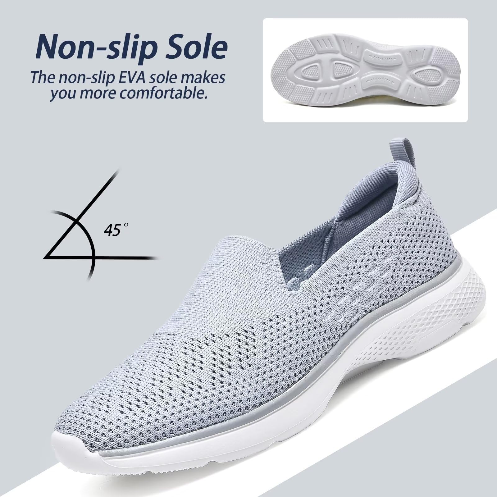 Zuwoigo Women Casual Slip-on Walking Running Shoes - Breathable Workout Gym Work Sneaker 7 B(M) US Light Gray
