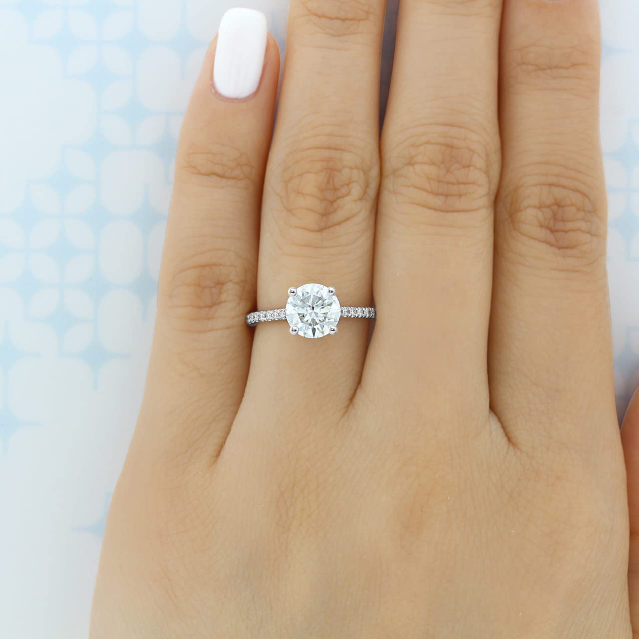 VOLVIROS Engagement Ring 2 CT Center Moissanite Engagement Rings for Women Platinum Plated Silver Size 5