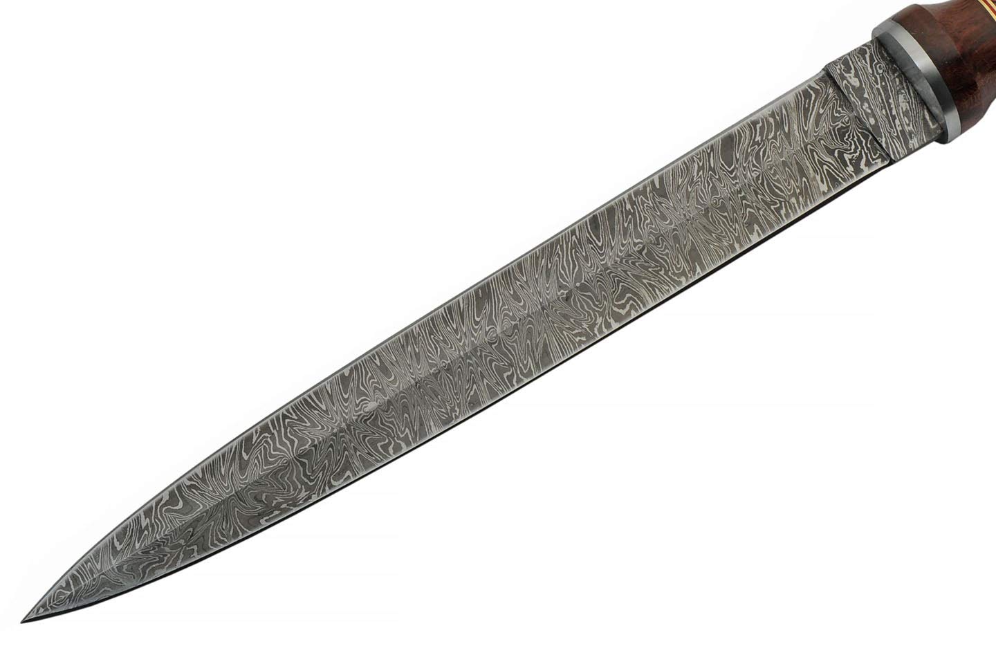 Szco Supplies 18.5" Red/Black Braided Wood Handle Damascus Steel Spear-Point Hunter's Knife