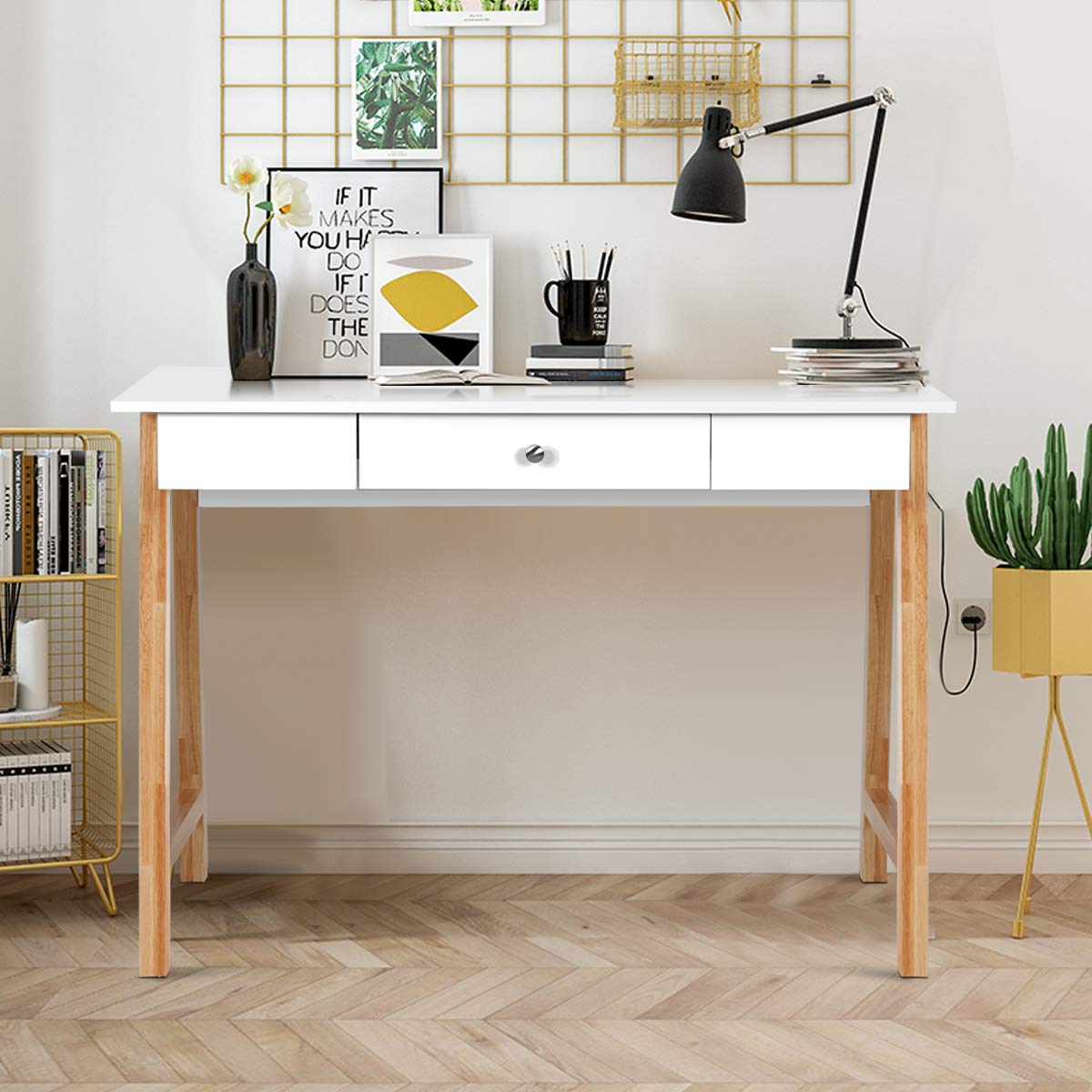 Tangkula Computer Desk with Storage Drawers, Makeup Vanity Table, Writing Study Desk for Home Office, Dressing Table