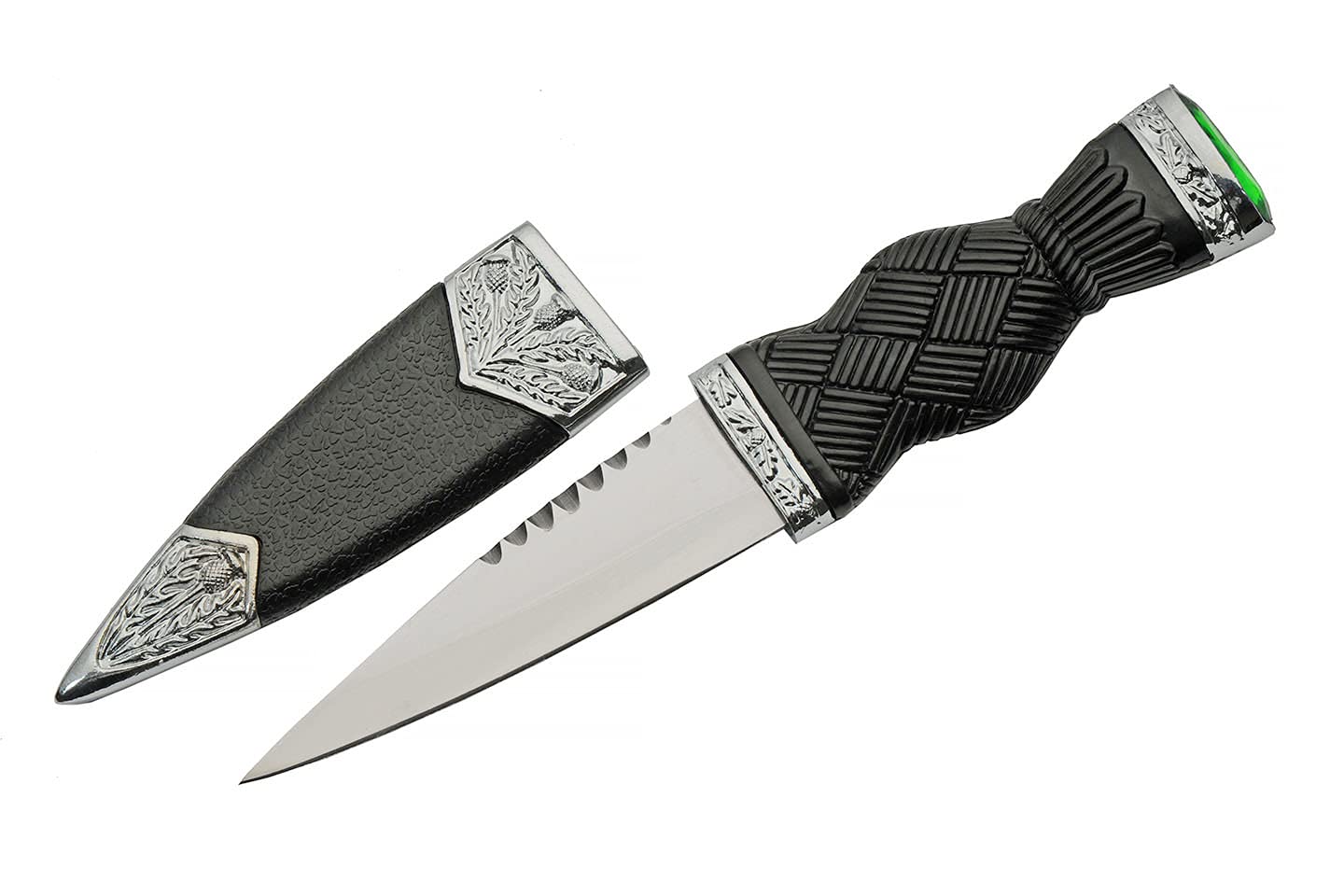Szco Supplies 7" Emerald Colored Adorned Sgian Dubh Scottish Dirk Knife with Scabbard Black, 211545-GN