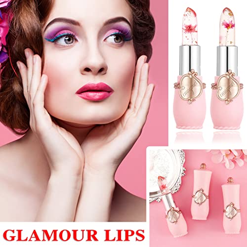 WYBLZPXZ 2Pcs Clear Crystal Flower Jelly Lipstick,PH Magic Temperature Color Changing Lipstick,Lip Gloss,Long Wear Nutritious Tinted Lip Balm,Moisturizing Lip Stick Makeup Set (Set A)