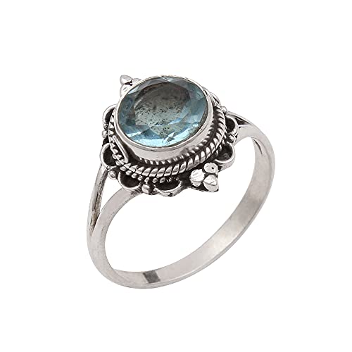 Unique Pattern Blue Topaz Sterling Silver Gemstone Ring (7)