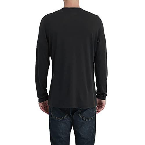 YUERD M&W Merino Wool Long Sleeve Crew Base Layer Mens 100% Merino Wool Active Thermal Underwear Shirts for Men Midweight Black