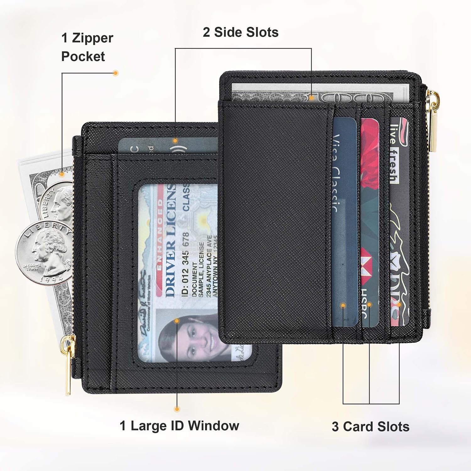 Sodsay Card Case Slim Front Pocket Wallet for Women Credit Card Holder with Keychain(CH Black)