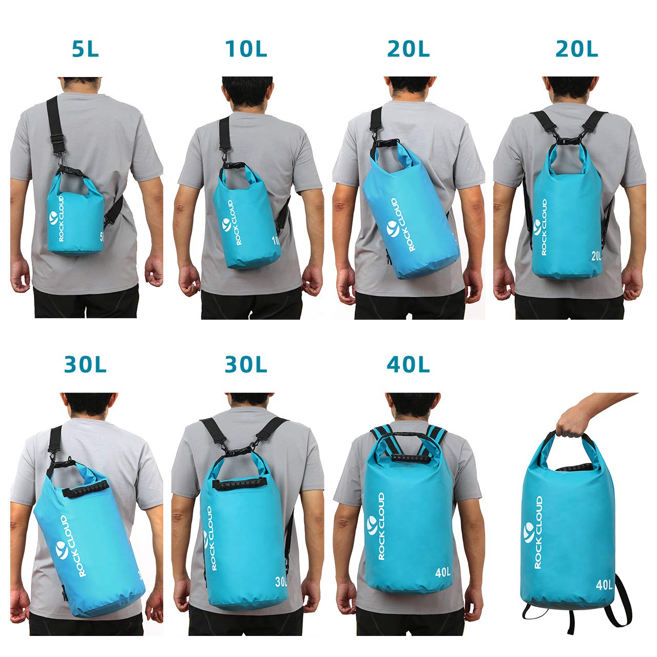 ROCK CLOUD Dry Bag Waterproof 20L Dry Sack for Kayaking Rafting Boating Beach Surfing Swimming Canoe Camping Hiking Fishing Ski, Black