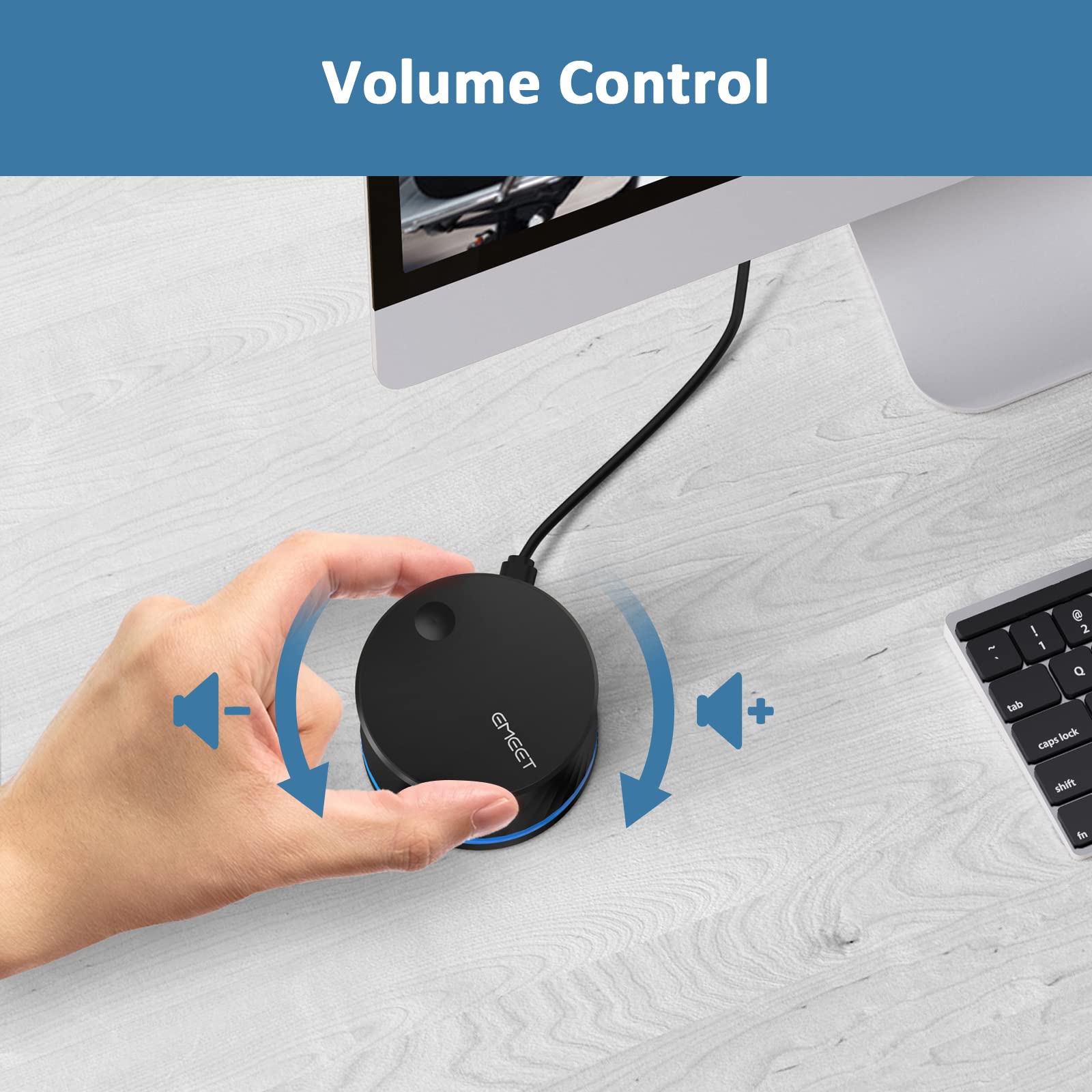 USB Volume Control Knob - EMEET USB Multimedia Controller Knob with One-Click Mute Function and Music Switching, Customize Mute Button Mode, Multimedia Control Knob Supports Windows and Mac