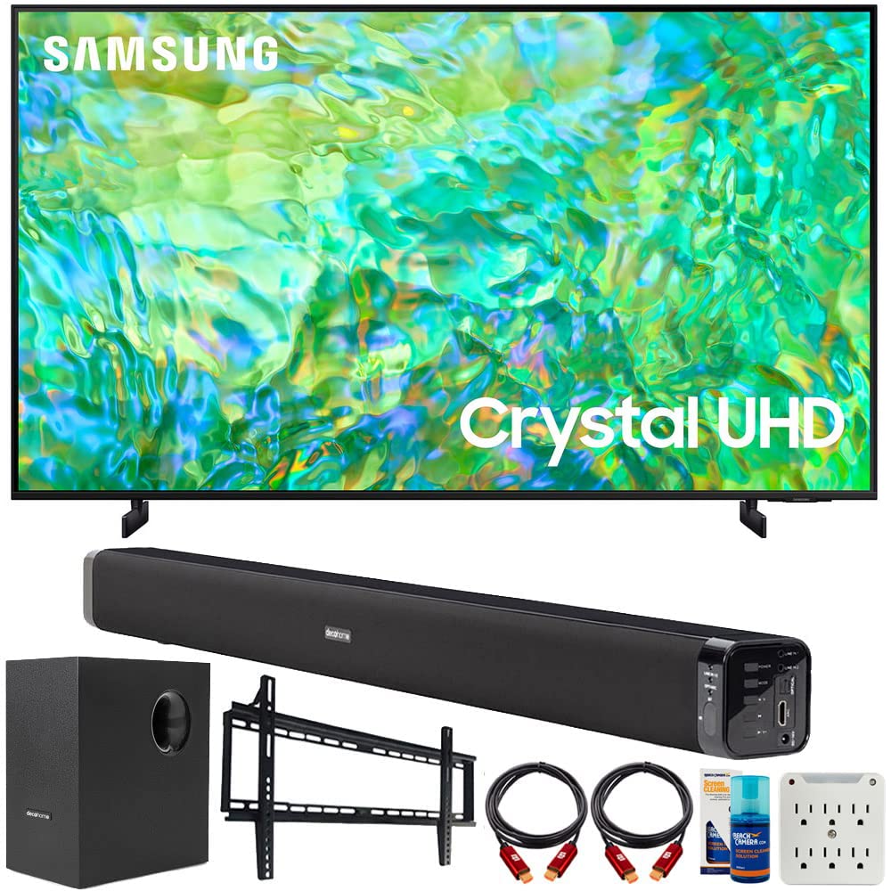 SAMSUNG UN55CU8000 55 inch Crystal UHD 4K Smart TV Bundle with Deco Gear Home Theater Soundbar with Subwoofer, Wall Mount Accessory Kit, 6FT 4K HDMI 2.0 Cables and More (2023 Model)