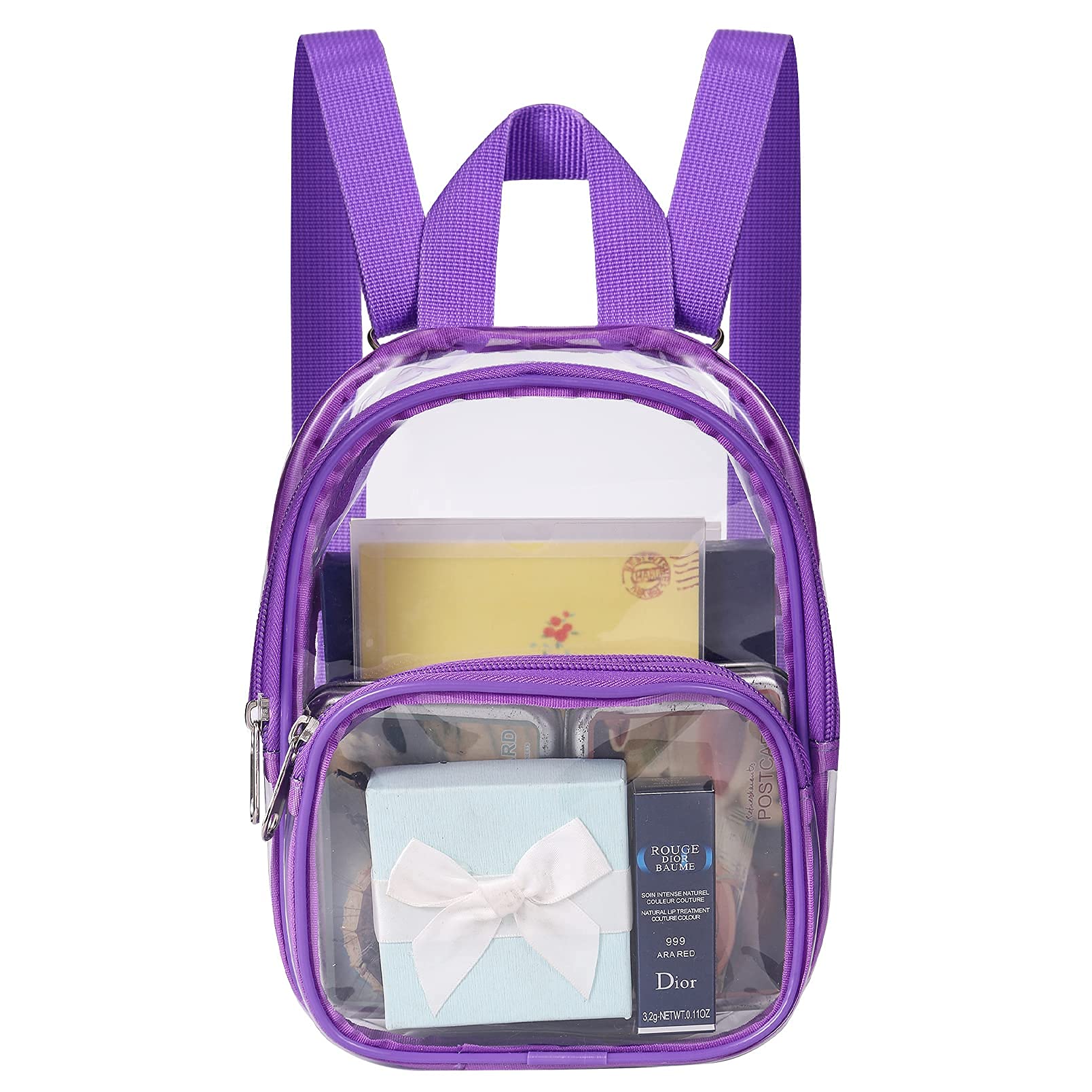 USPECLARE Clear Mini Backpack Stadium Approved, Size 7.5"x2.8"x9" for Girls, for Concert, Festival, Sport Events&Daily Use(Purple)