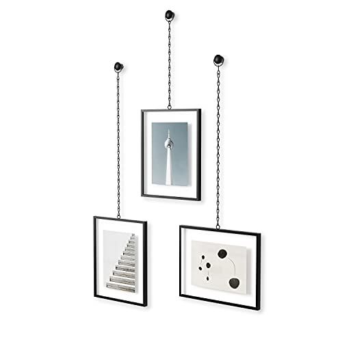 Umbra Fotochain 5x7 and 8x10 Picture Frame and Wall Decor Set for Photos, Single, Nickel, Set of Three, Black