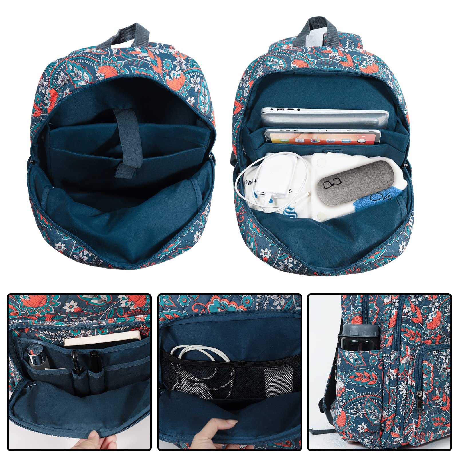 Searock Womens Quilted Backpack Large Cotton Traveling Dackpack Lightweight College Bookbag with Trolley Sleeve Black White