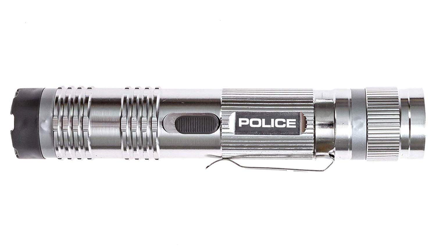 POLICE Stun Gun M12 - Aluminum Mini Rechargeable with LED Flashlight, Silver