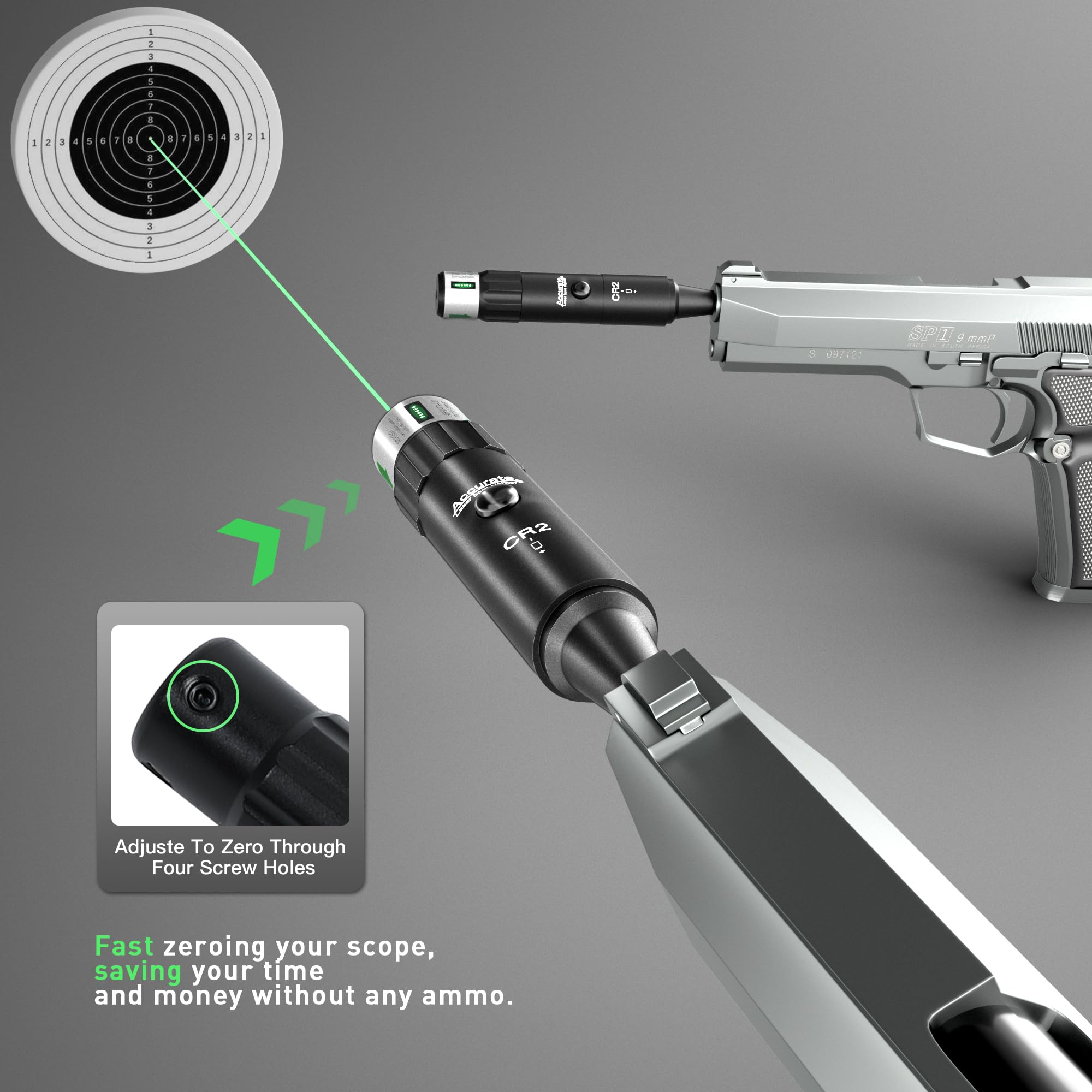 Tyseam Green Laser Bore Sighter Kit with 2 Sets of The Adapters for .17 to 12GA Caliber Rifle, Pistols, Handgun Universal Hunting Bore sighter Kit with Press Switch & Batteries