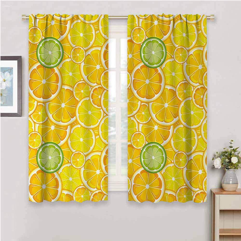 Yellow Blackout Curtain Panels Window, Curtains 84 inch Length Lemon Orange Lime Fruit Citrus Round Cut Circles Big and Small Pattern 2 Panel Sets Yellow White and Green W84 x L84 Inch