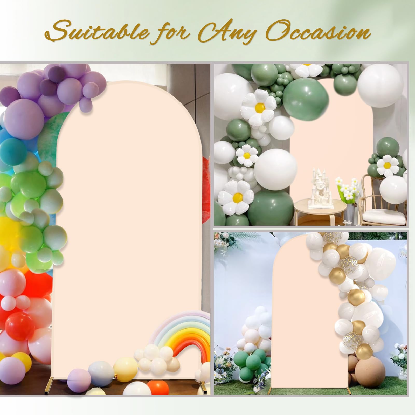 Spandex Fitted Arch Backdrop Cover Chiara Arch Cover Backdrop Fabric,2-Sided Wedding Arch Cover for Wedding Ceremony Birthday Party Baby Shower Banquet Decoration(Beige, 2.6 x 6 ft)