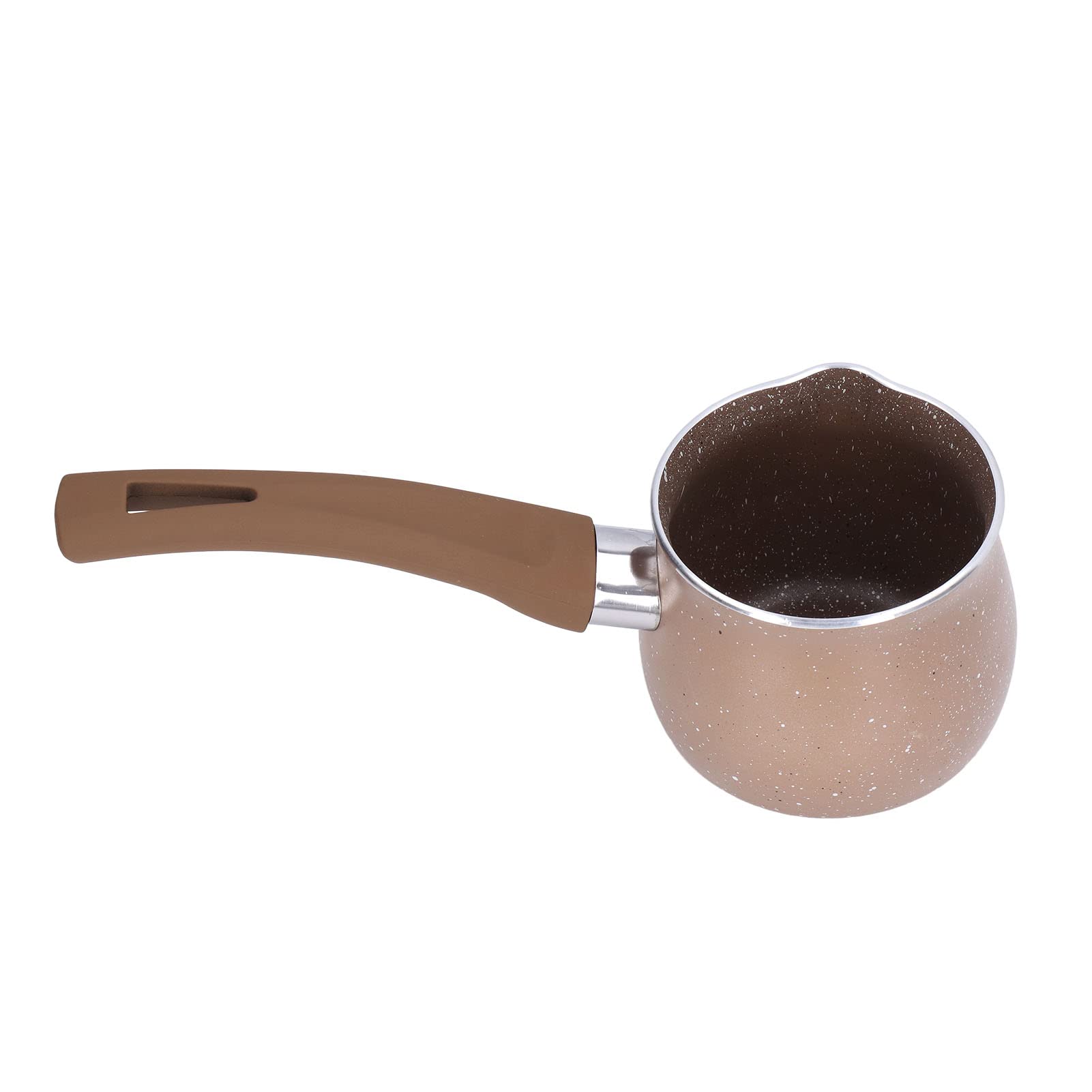 Yosoo Non Stick Milk Pan, 8cm Stay Cool Handle Aluminum Alloy Cooking Pot with Non Drip Double Pouring Lip for Coffee Butter Chocolate(Coffee)