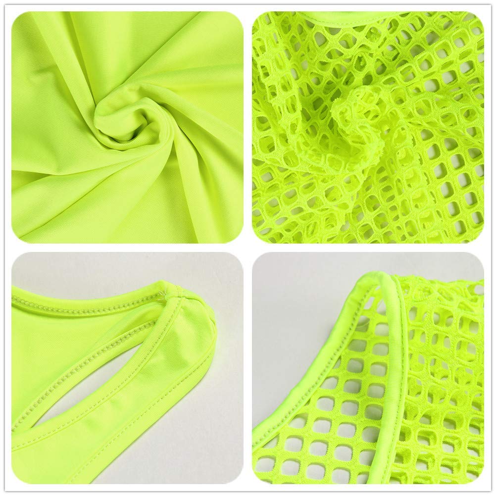 Smile Fish Women Casual Sexy 80s Costumes Fishnet Neon Off Shoulder T-Shirt (Neon-Green US 10/Tag Size L)