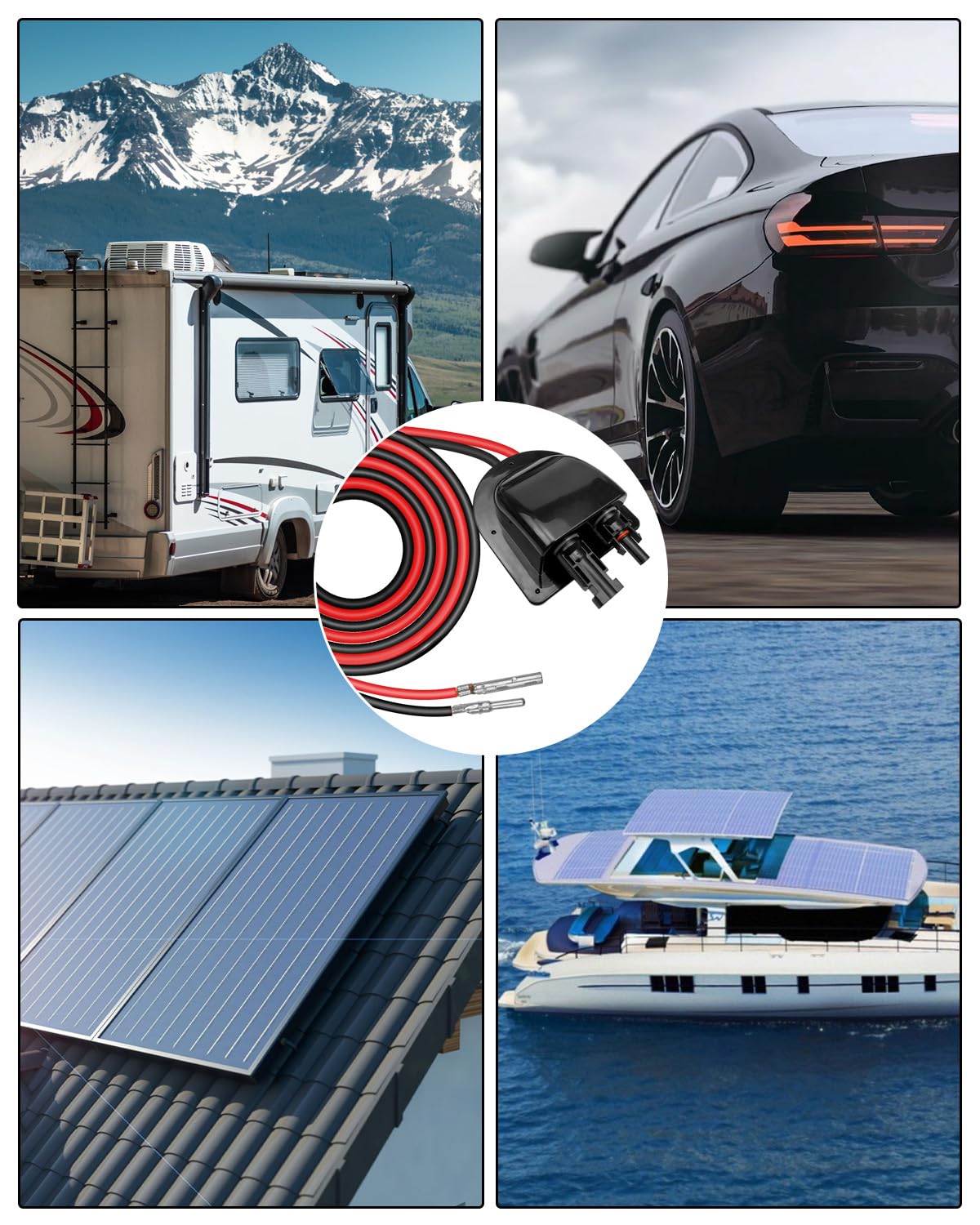 QNHEAY Waterproof Solar Connector Entry Gland Cable Junction Box Through RV Roof Solar Entry Housing with 10Ft 10AWG Solar Extension Cable, Connector on RV Boat Van Camper