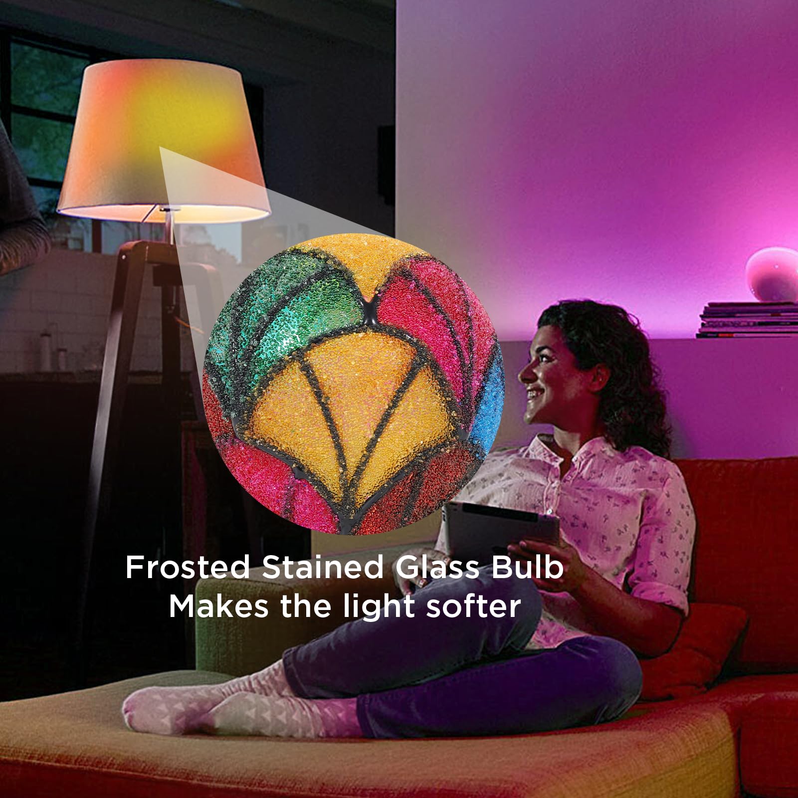 VALUCKY Stained Spherical LED Bulbs, Edison C35 Bulbs, 110V 3.5W LED Light Bulbs, Stained Glass Light Bulbs, Create Vibe, Great for Mood Light/Accent Light/Party Light, Standard E12 Base, 4Pack