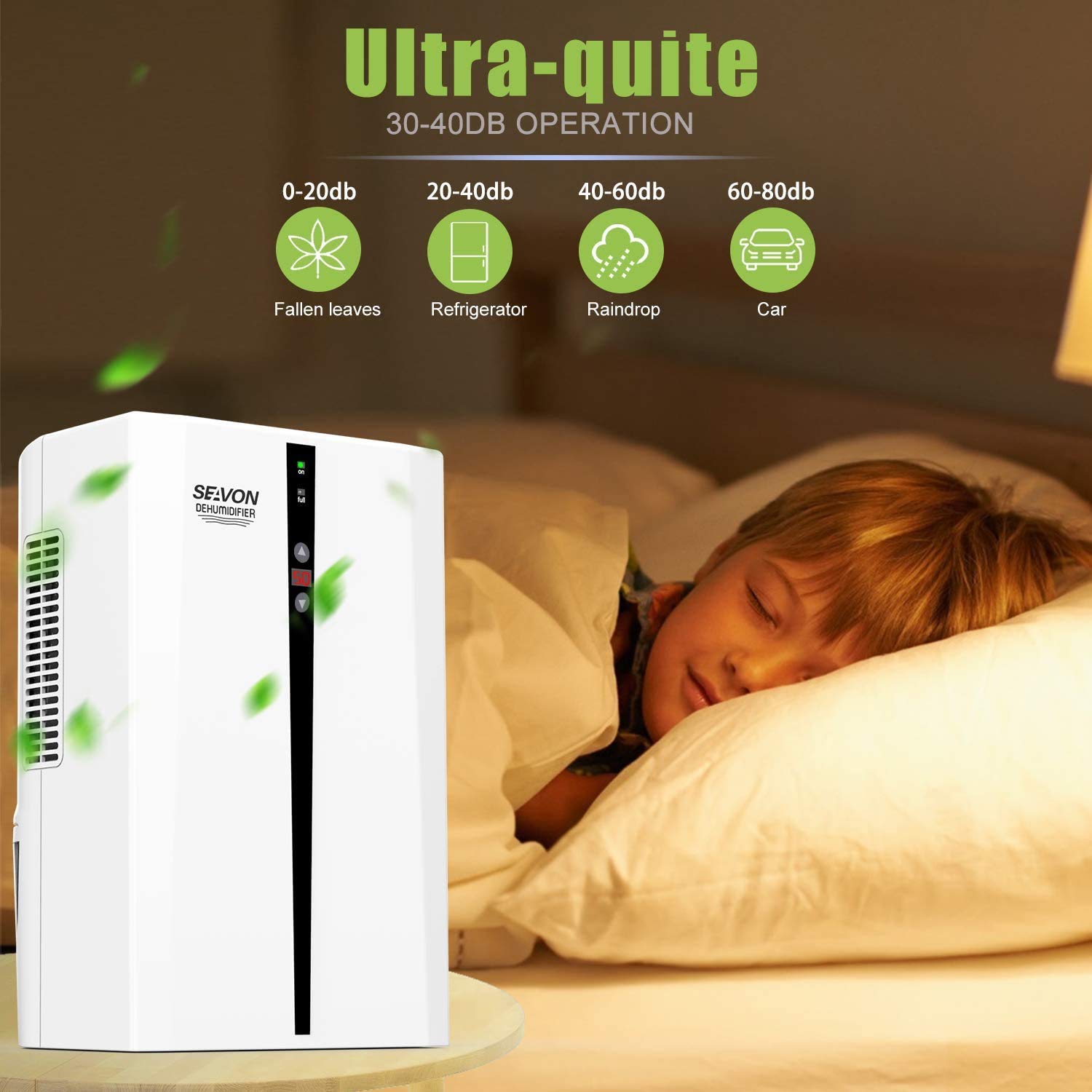 SEAVON Electric Dehumidifier, 2500 Cubic Feet(376 sq ft) for Home MD-898 2000ml (68 oz) Capacity, Quiet Safe Dehumidifiers for Basement, Bedroom, Bathroom, RV, Closet, Auto Shut Off