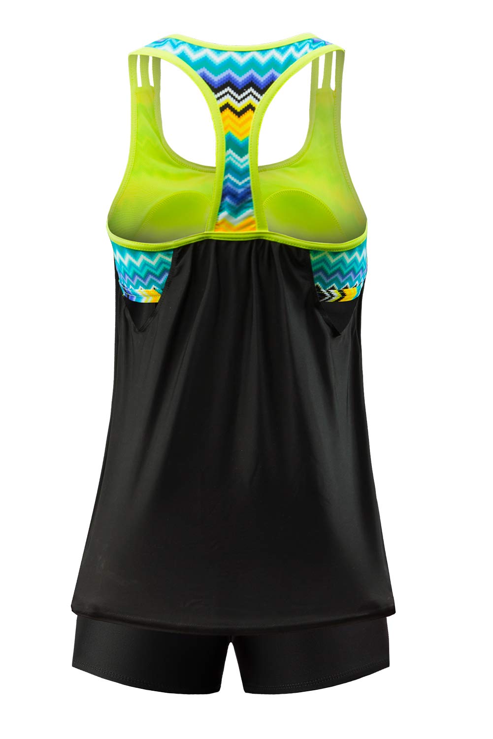 REKITA Women's Swimsuits Color Block Tankini Top Boyshort Swimwear