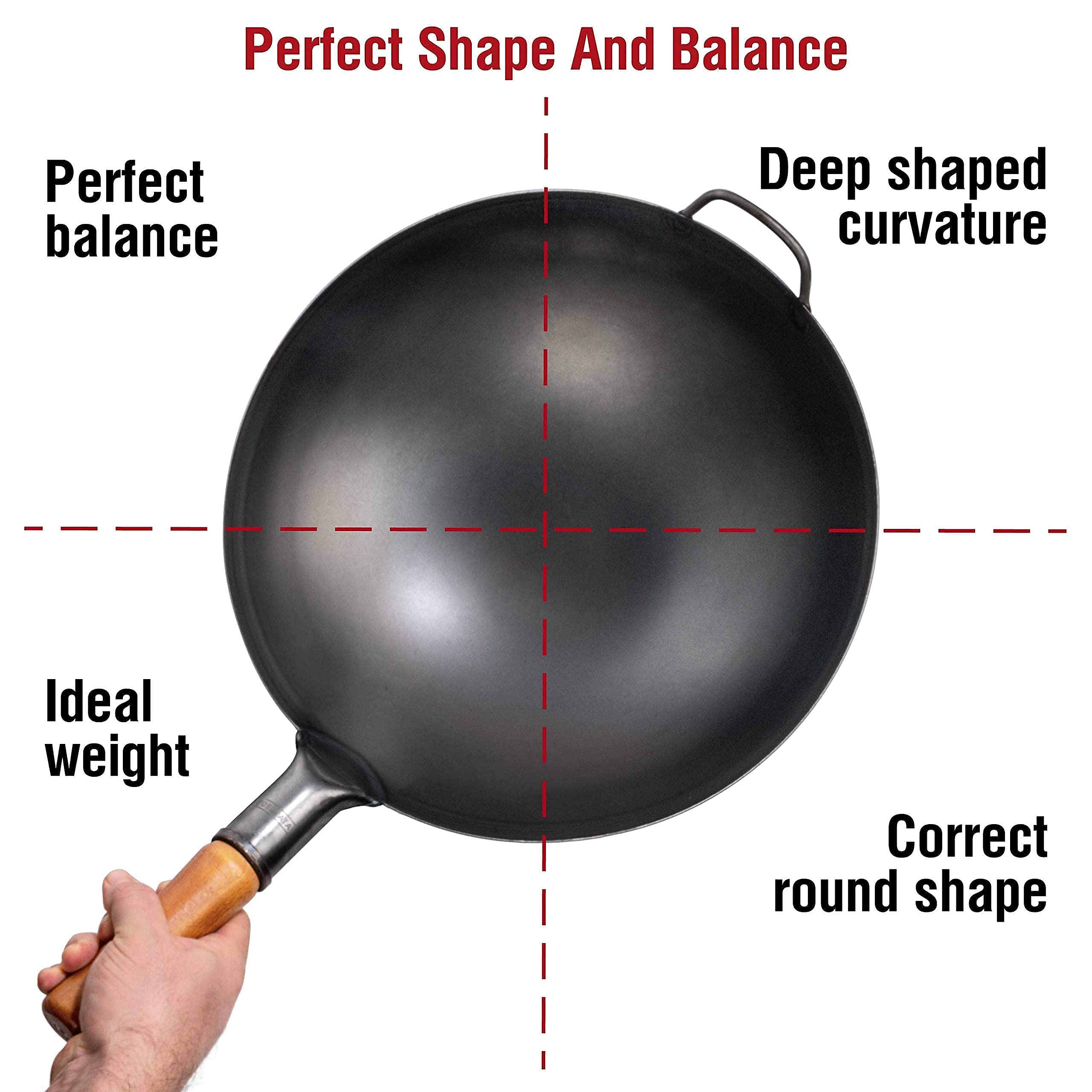 YOSUKATA Carbon Steel Wok Pan 14 17ββ Wok Spatula and Ladle - Set of 2 Heat-Resistant Wok Tools
